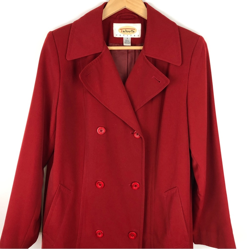 Talbots Petites Long Red Peacoat Formal Dress Jacket - Gem